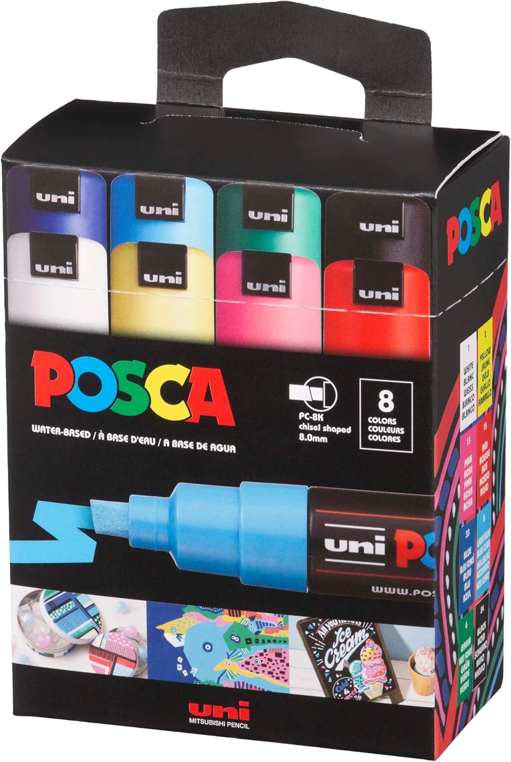 Posca Marcadores de pintura, puntas de cincel anchas de 8 K, juego de ...